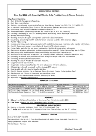 shridhar-resume010820162(1) | DOC | Business Accounting & Finance | Business