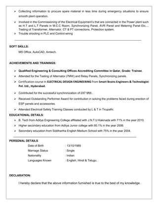 Electrical Engineer Resume | DOC