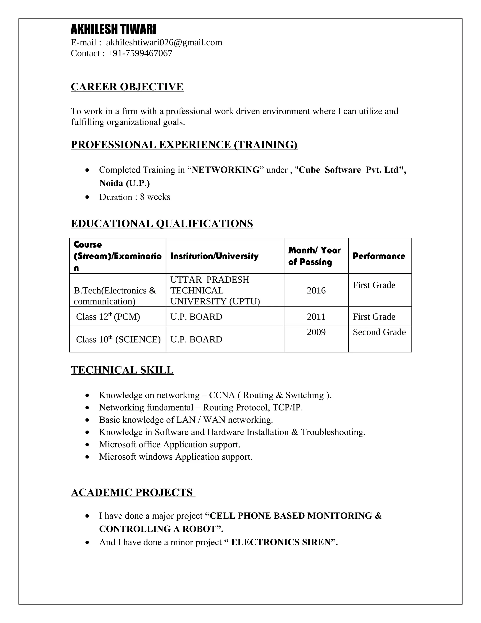 RESUME | DOC | Computer Networking | Computing