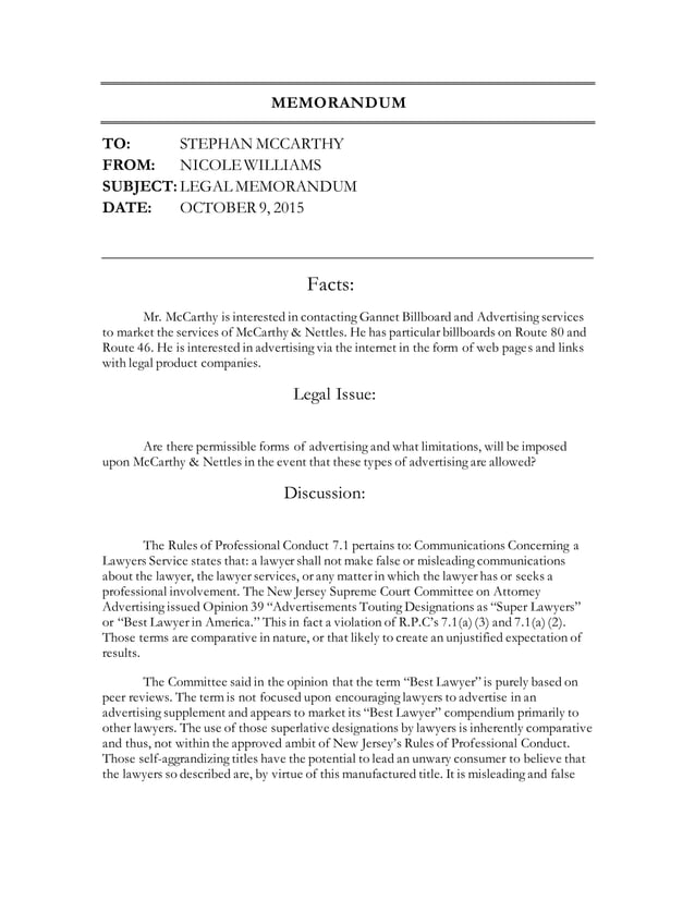 Legal Memo #1 Paralegalism | DOCX