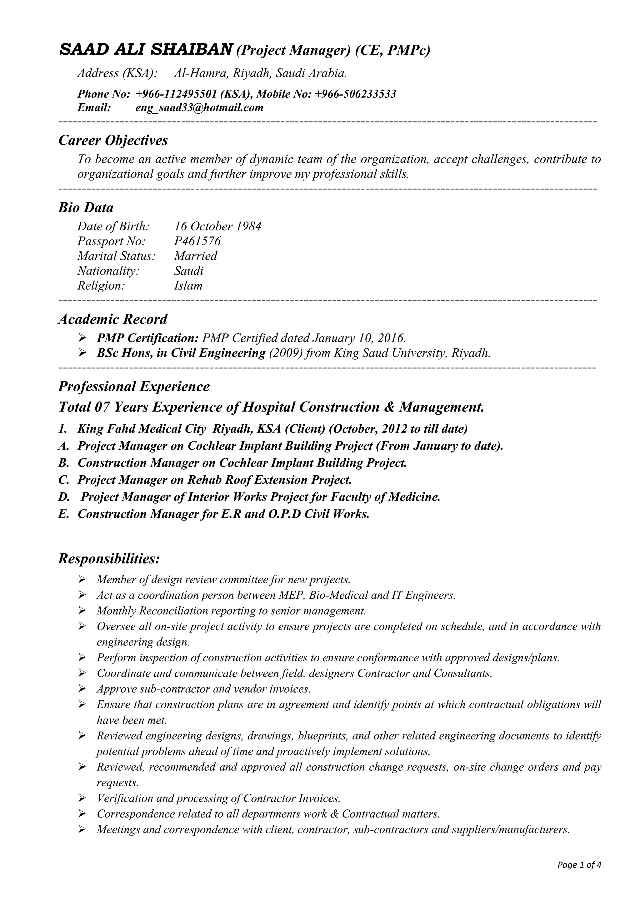 Engr SAAD pdf cv | PDF | Construction Industry | Industries