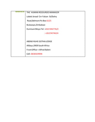 curriculum vitae for Mbusi Ray Sibanda | DOCX