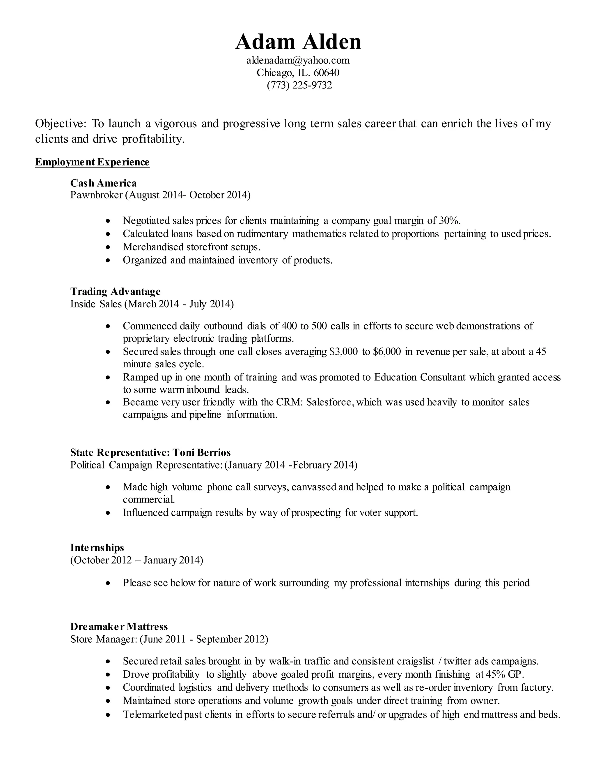 Adam Alden's Professional Resume | DOCX