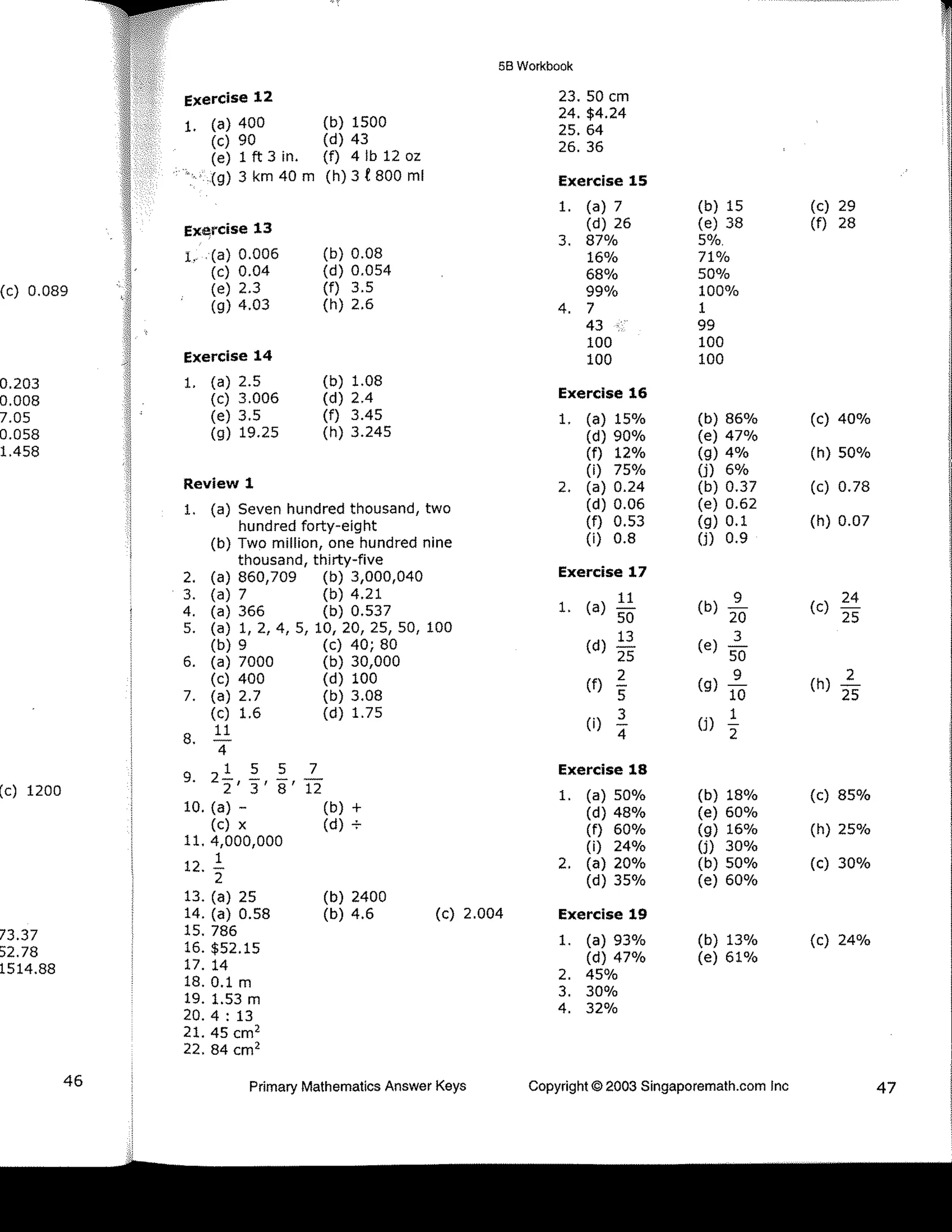 Singapore Math - 5B - Answer Keys | PDF