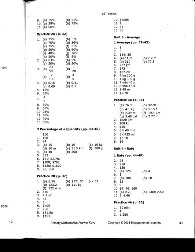 Singapore Math - 5B - Answer Keys | PDF