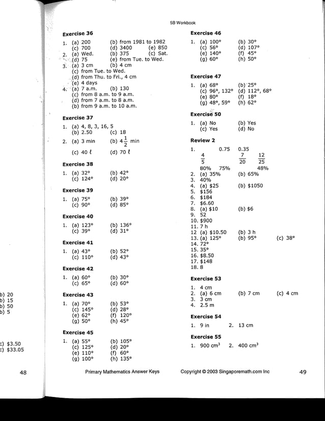 Singapore Math - 5B - Answer Keys | PDF