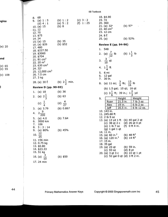 Singapore Math 5B Answer Keys Singapore Math 5B Answer Keys