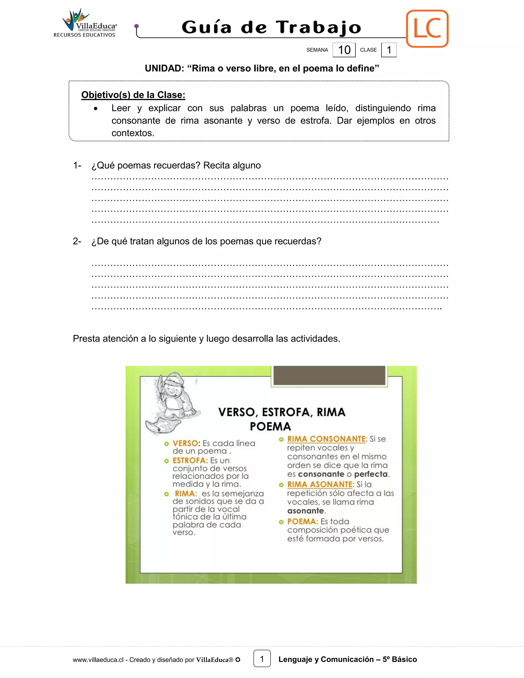 5 basico guia trabajo lenguaje y comunicacion - semana 10 | PDF