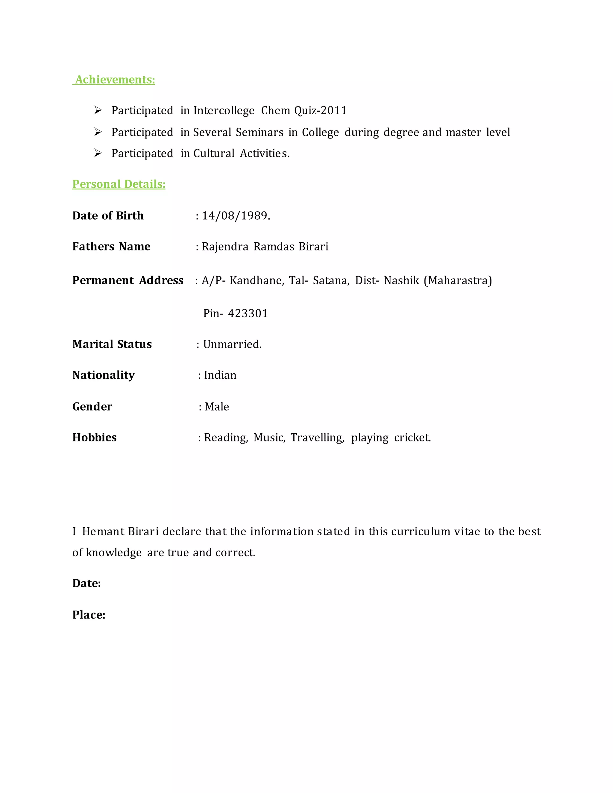 Hemant Cv | PDF