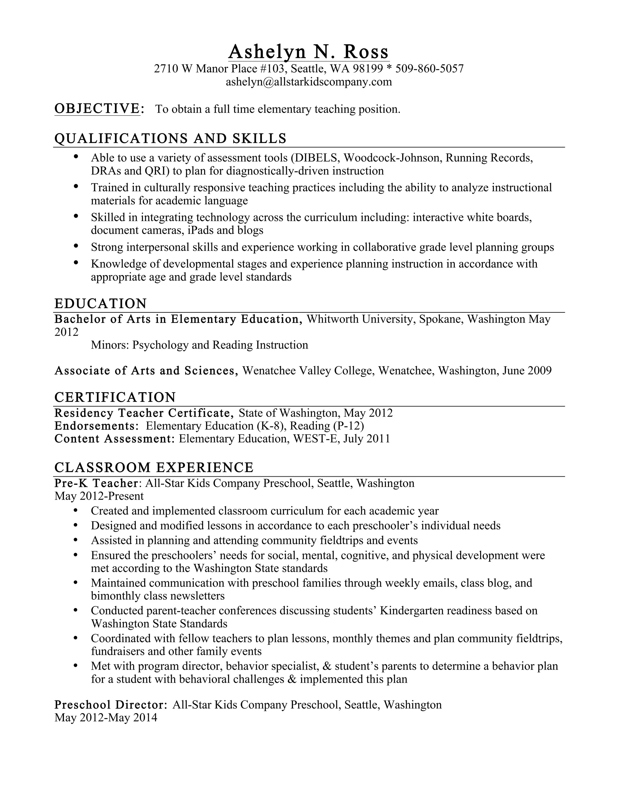 Ashelyn Ross Resume | PDF