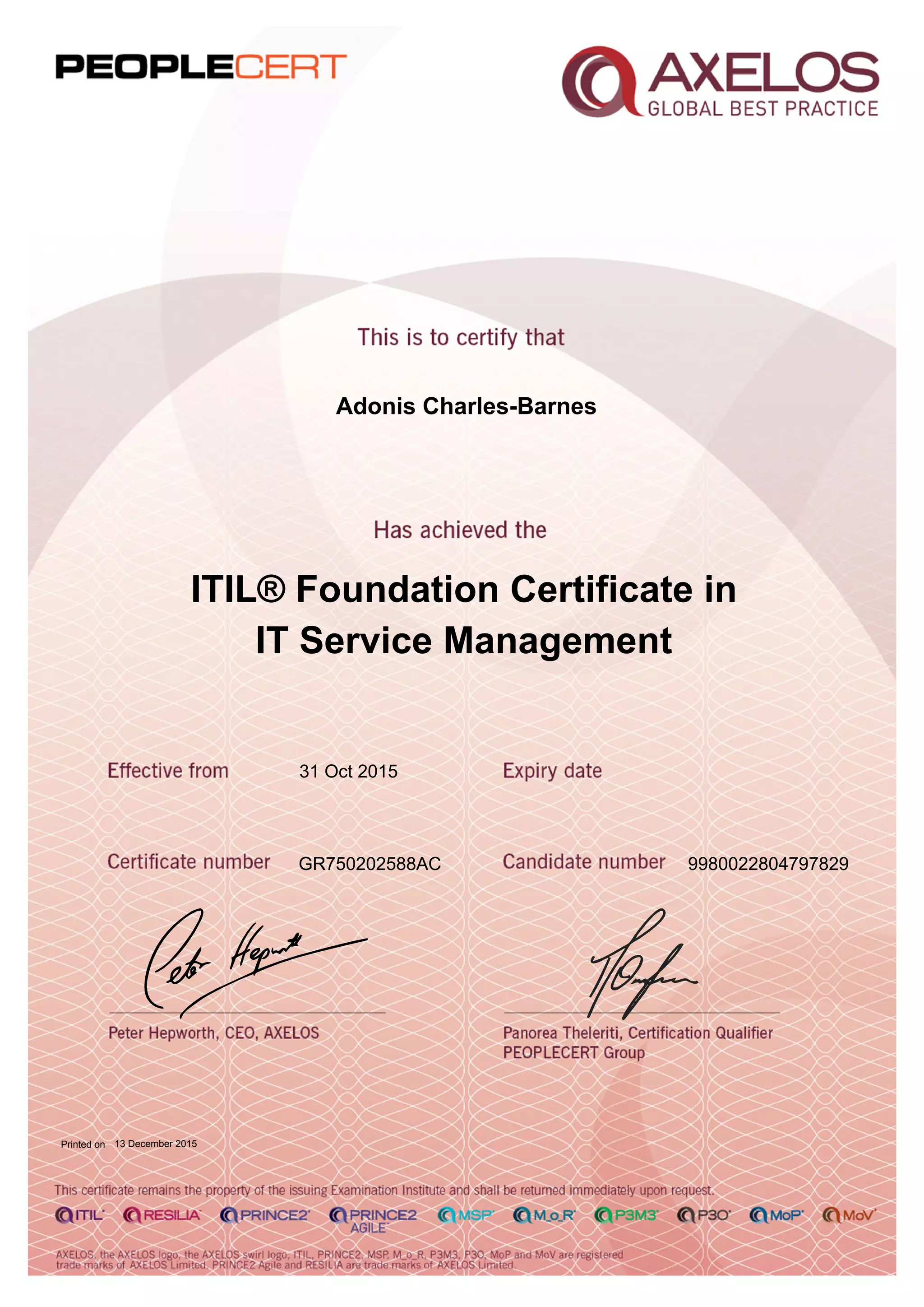 ITIL Foundation Certificate in IT Service Management | PDF