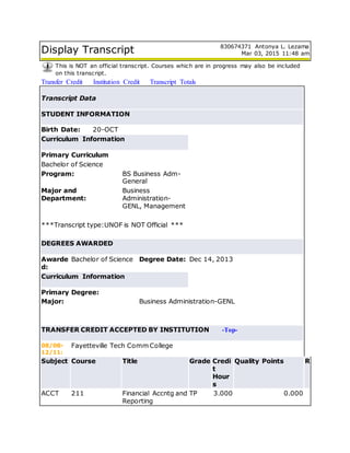 Transcript | DOCX | Undergraduate Education | College Education