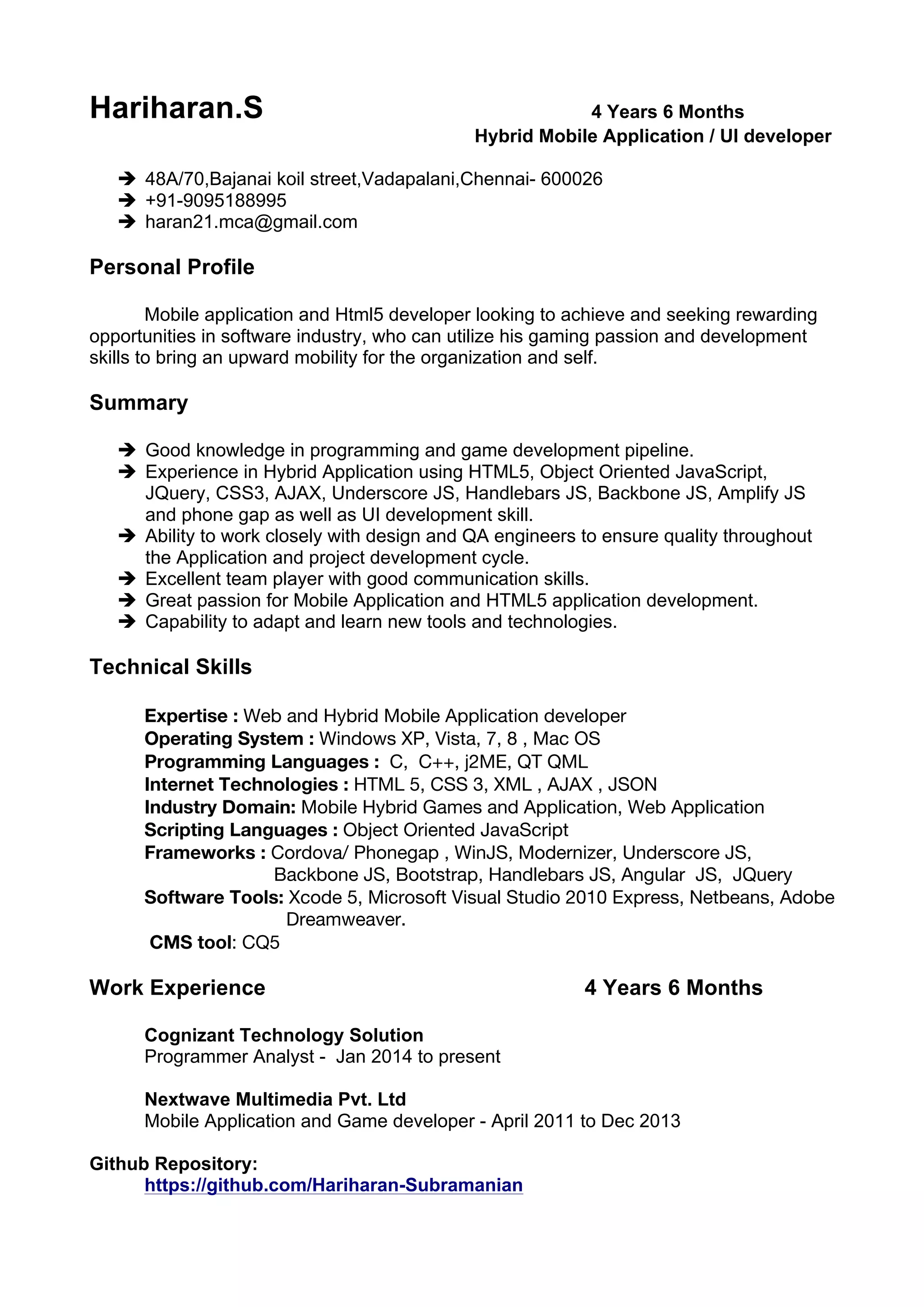 Resume_Haran21 mca | PDF