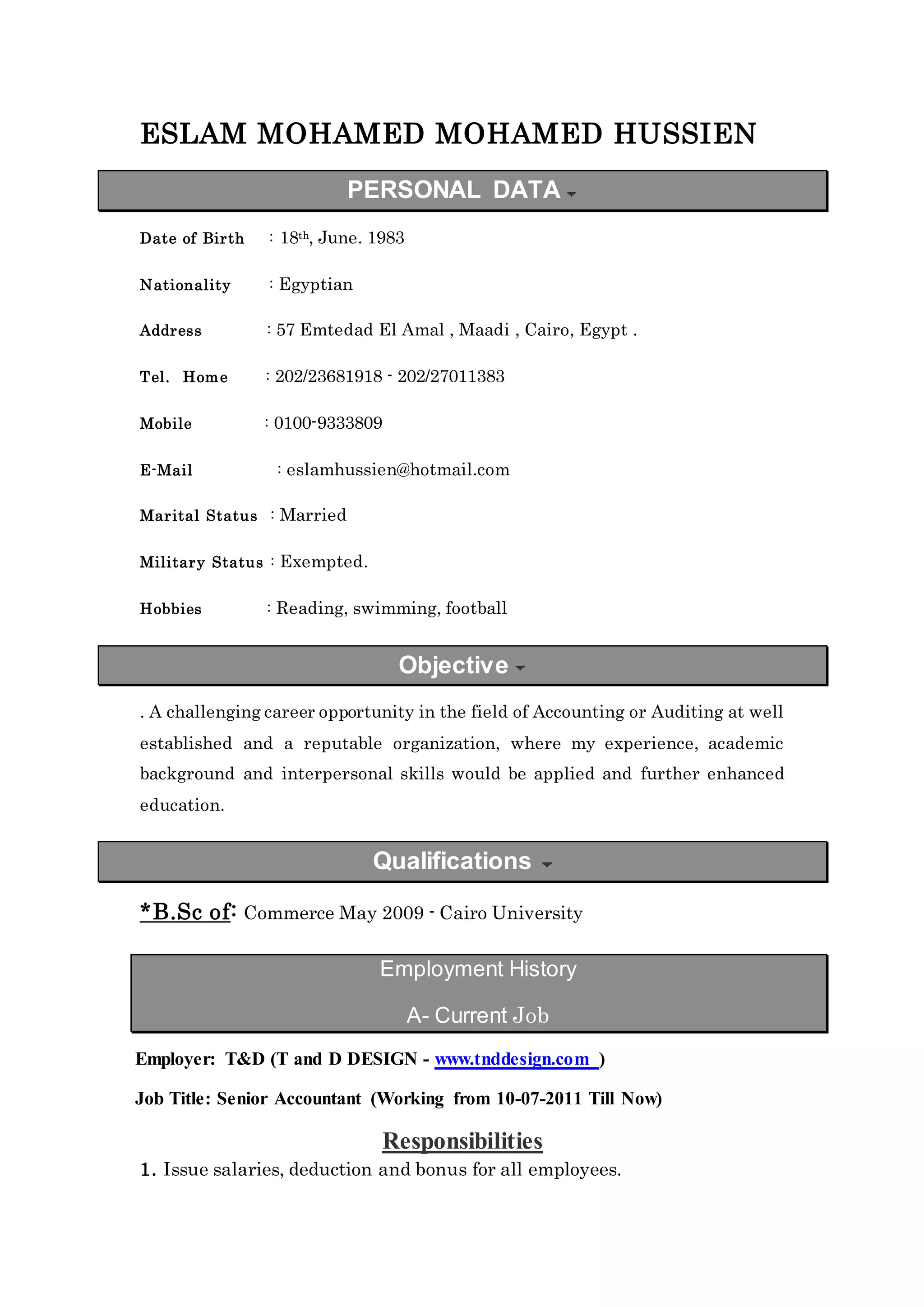 Eslam Hussien CV | PDF