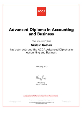 Advance Diploma In Accounting and Finance - Certificate | PDF