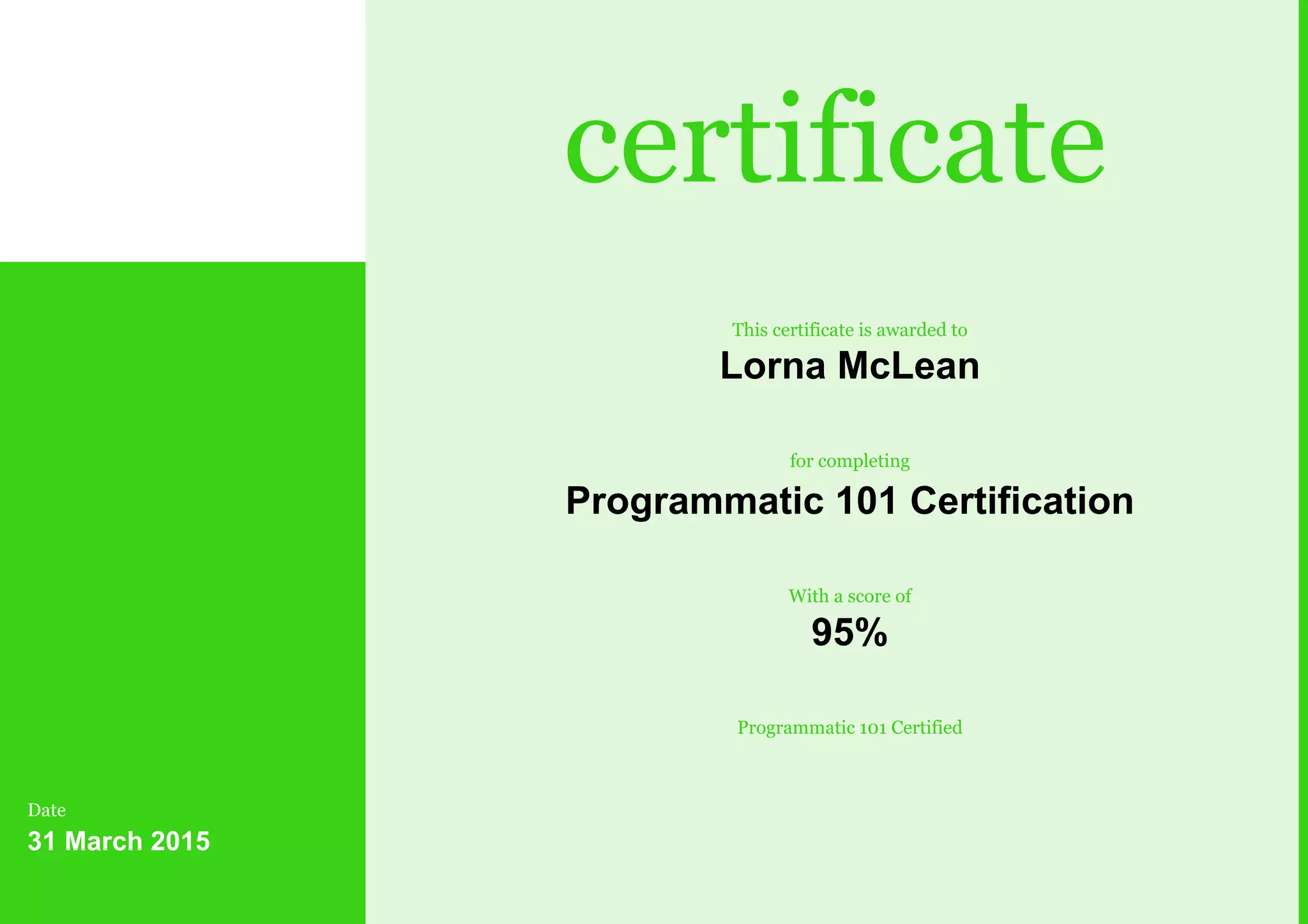 Certificate Programmatic March 2015 | PPT