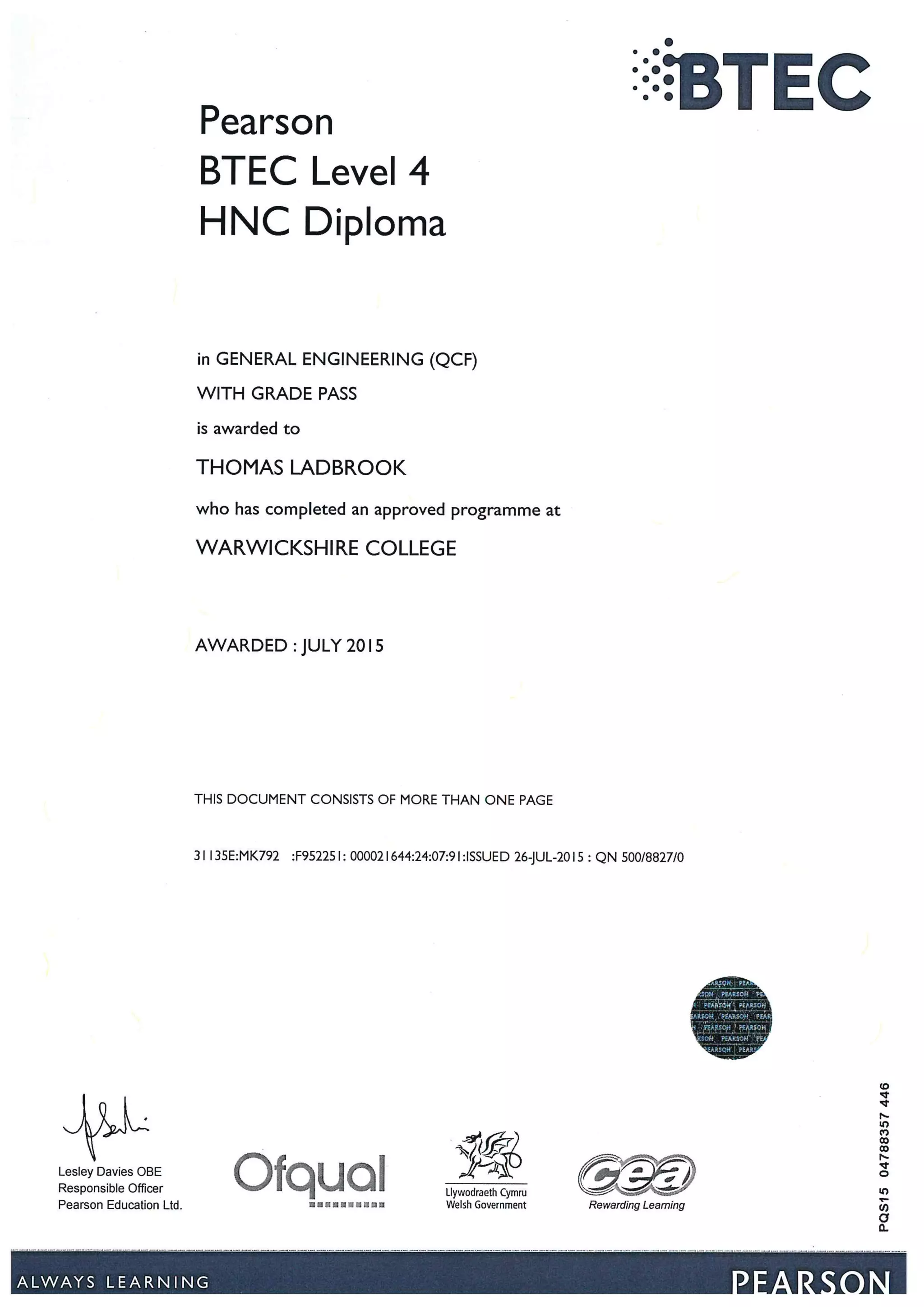 BTEC Level 4 HNC Diploma | PDF