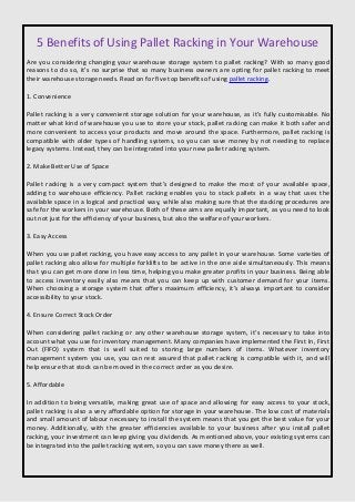 5 benefits of using pallet racking in your warehouse
