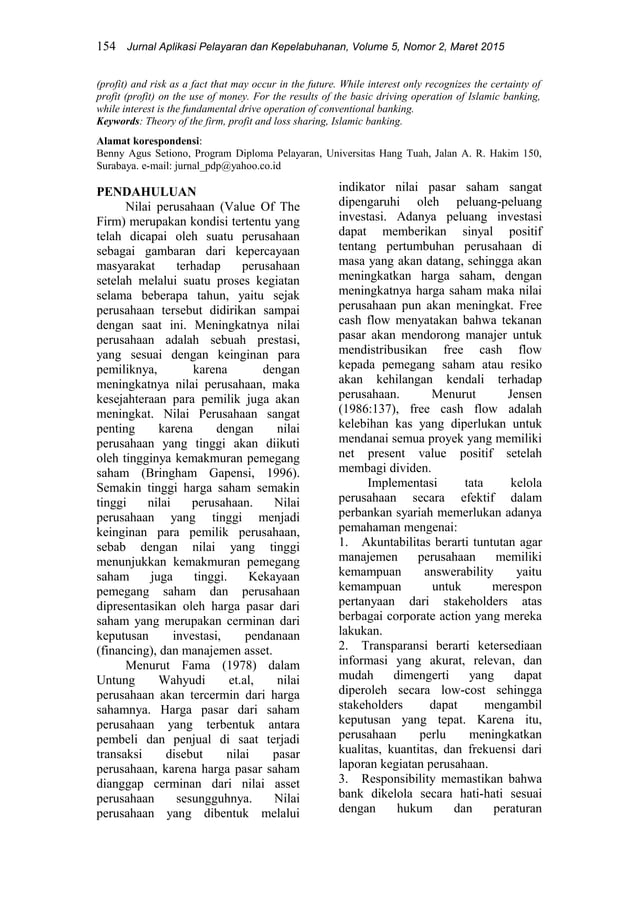 Jurnal PDP Vol 5 No. 2 TEORI BAGI HASIL PERUSAHAAN DALAM PERSPEKTIF EKONOMI SYARIAH | PDF