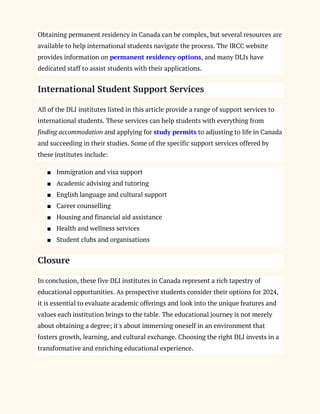 Five Best DLI Institutes in Canada for Study Visa in 2024 | PDF