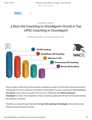 5 Best IAS Coaching Institutes in Chandigarh - Crack UPSC Exam.pdf