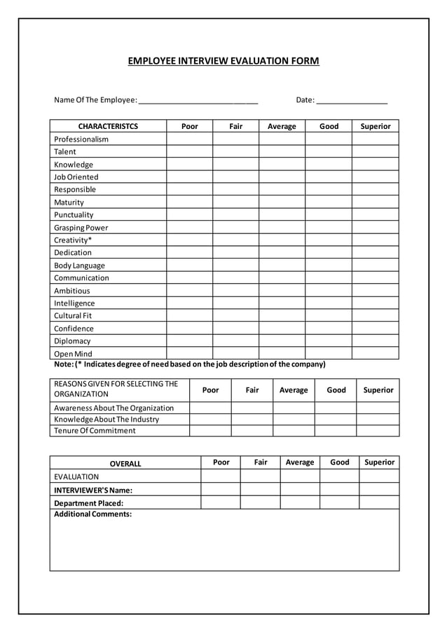 EMPLOYEE INTERVIEW EVALUATION FORM | DOCX