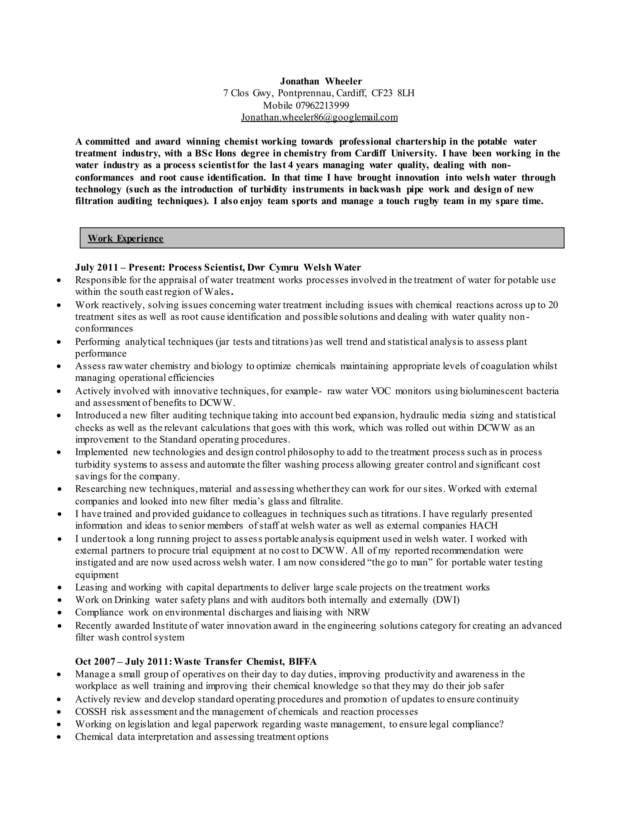 Jonathan Wheeler CV2015docnewinternal | PDF