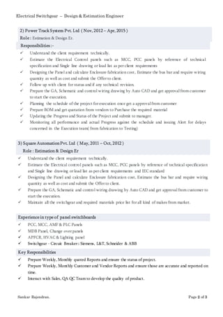 Sankar_Electrical Design & Est. Engineer | PDF