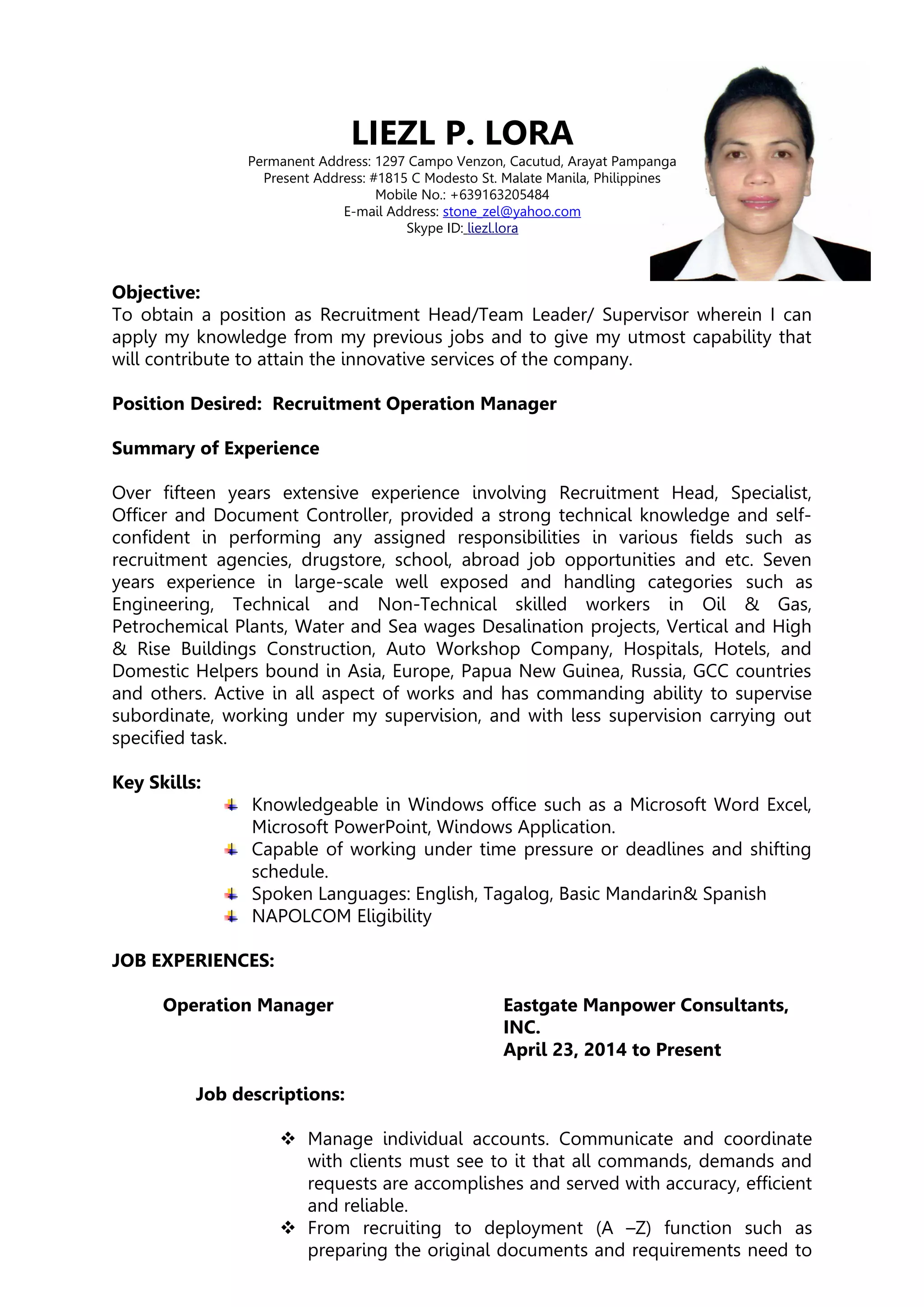 LIEZL P. LORA CV 2014 | PDF