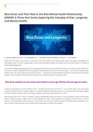 Blue Zones and Their Role in the Diet-Mental Health Relationship | PDF