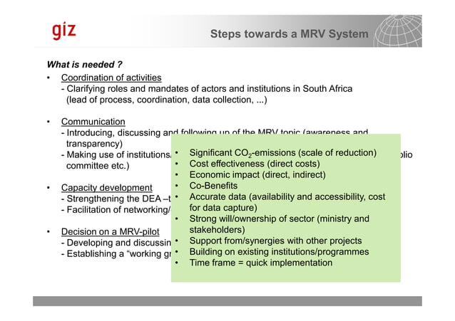 Implementing a national MRV system in the Framework of the South ...