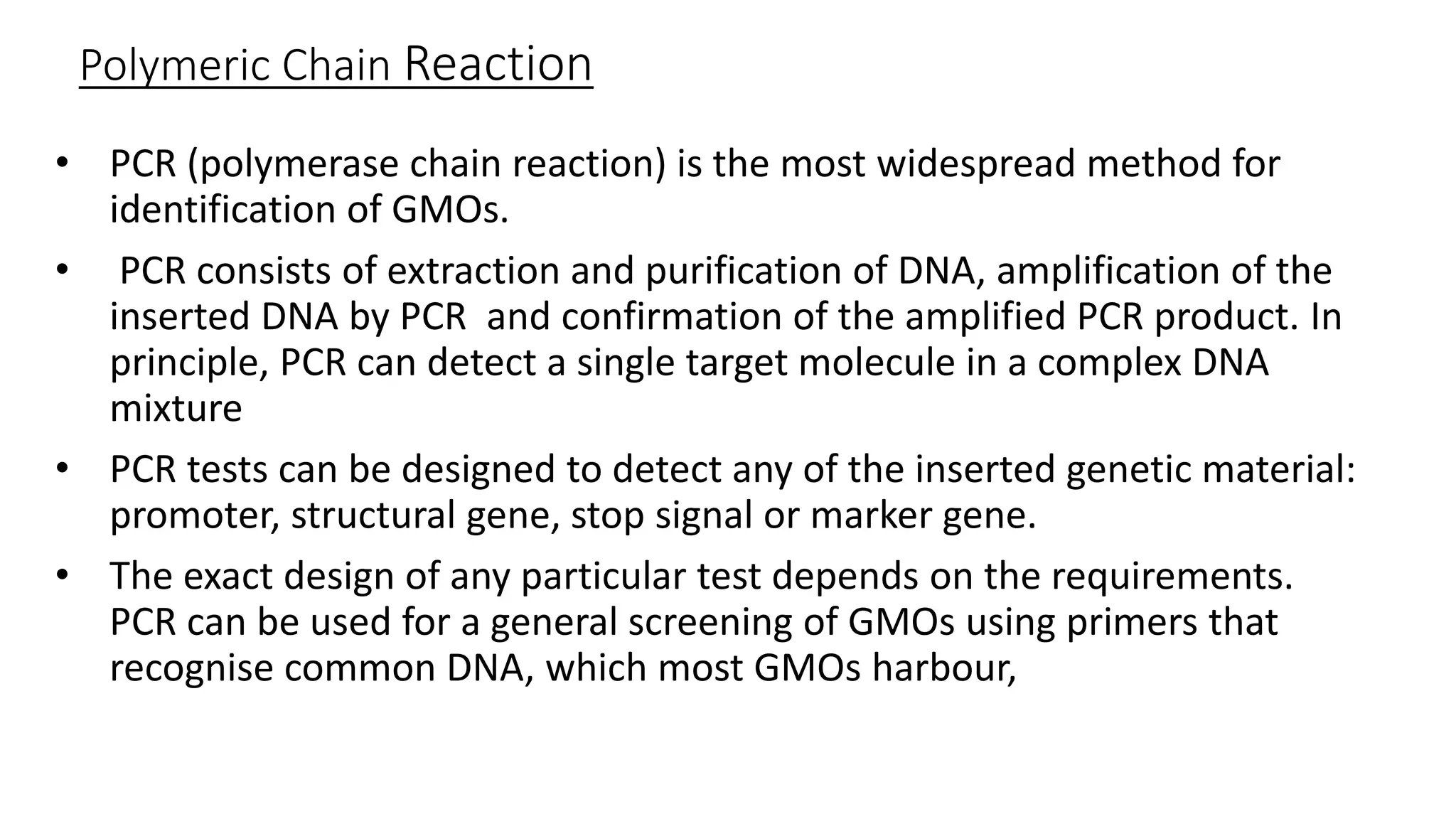 Detection of Genetically modified plants and Organic Seed production ...