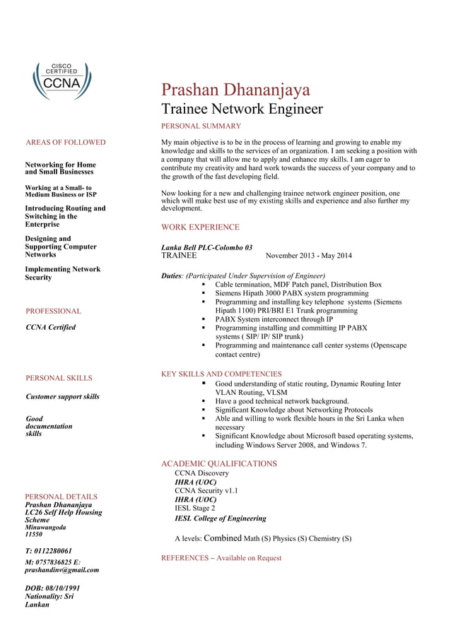 CV for Network Trainee | PDF