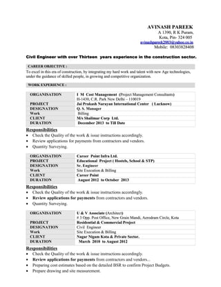 Avinash Pareek resume | DOC