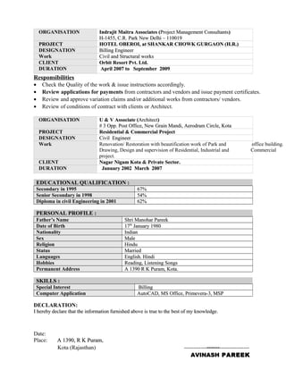 Avinash Pareek resume | DOC