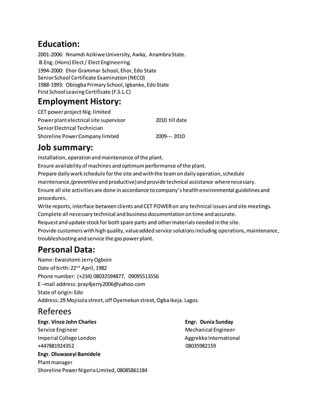 Power plant electrical engineer | DOCX