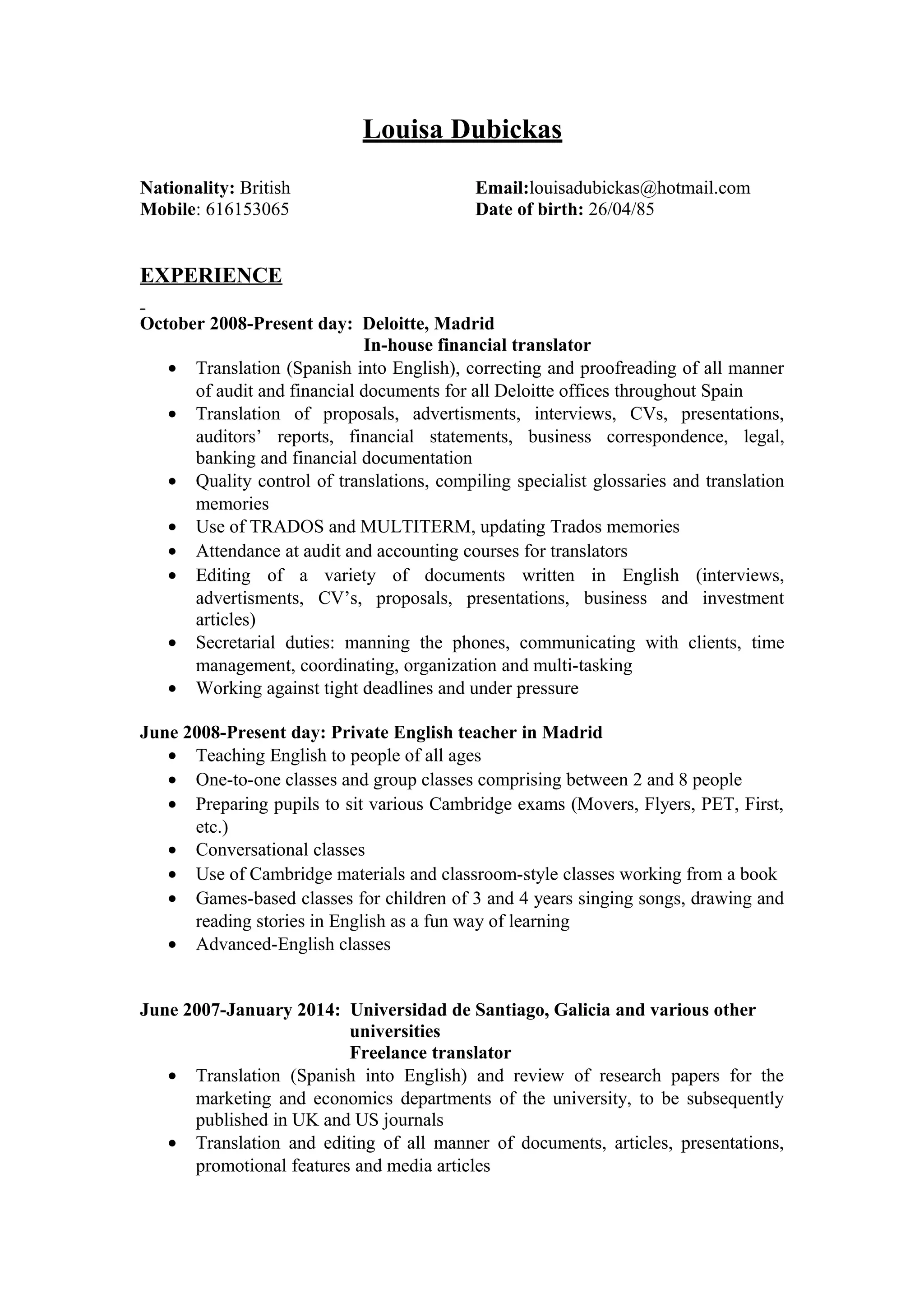 CV Louisa Dubickas | DOC