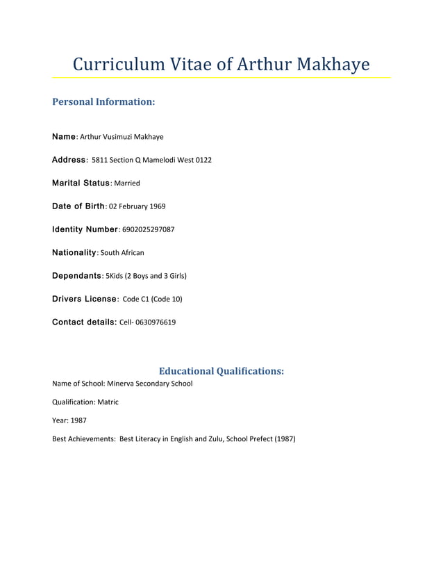 Arthur Makhaye CV (Autosaved) | DOC