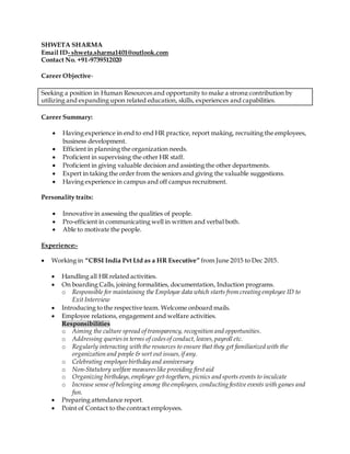 HR Shweta updated resume | DOCX