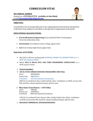 Imran Resume HVAC Engineer | DOC