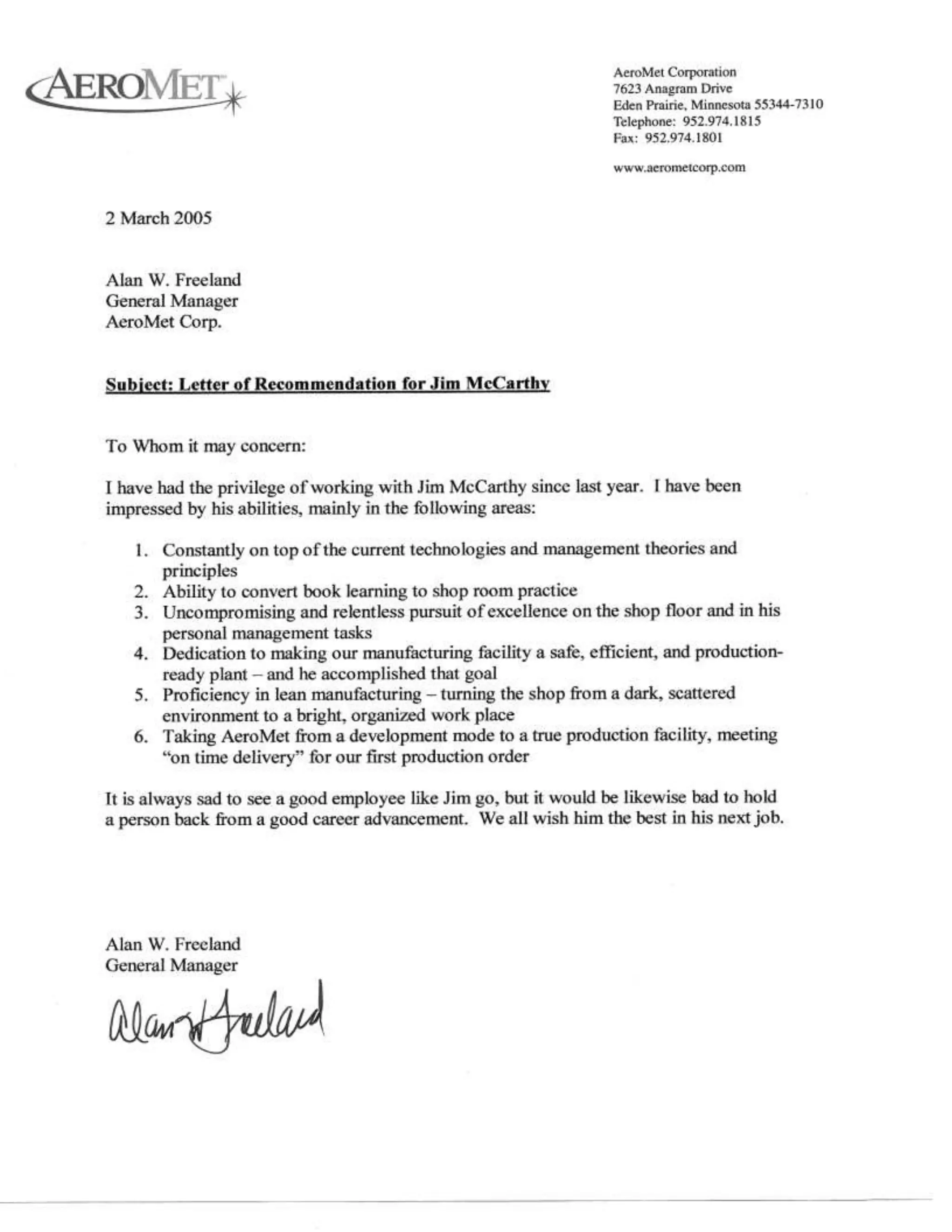 Aeromet Letter from Boss | DOCX