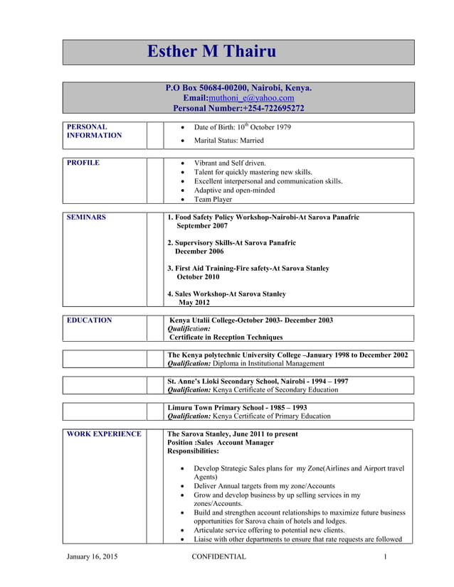 Curriculum Vitae-Esther Muthoni Thairu | PDF