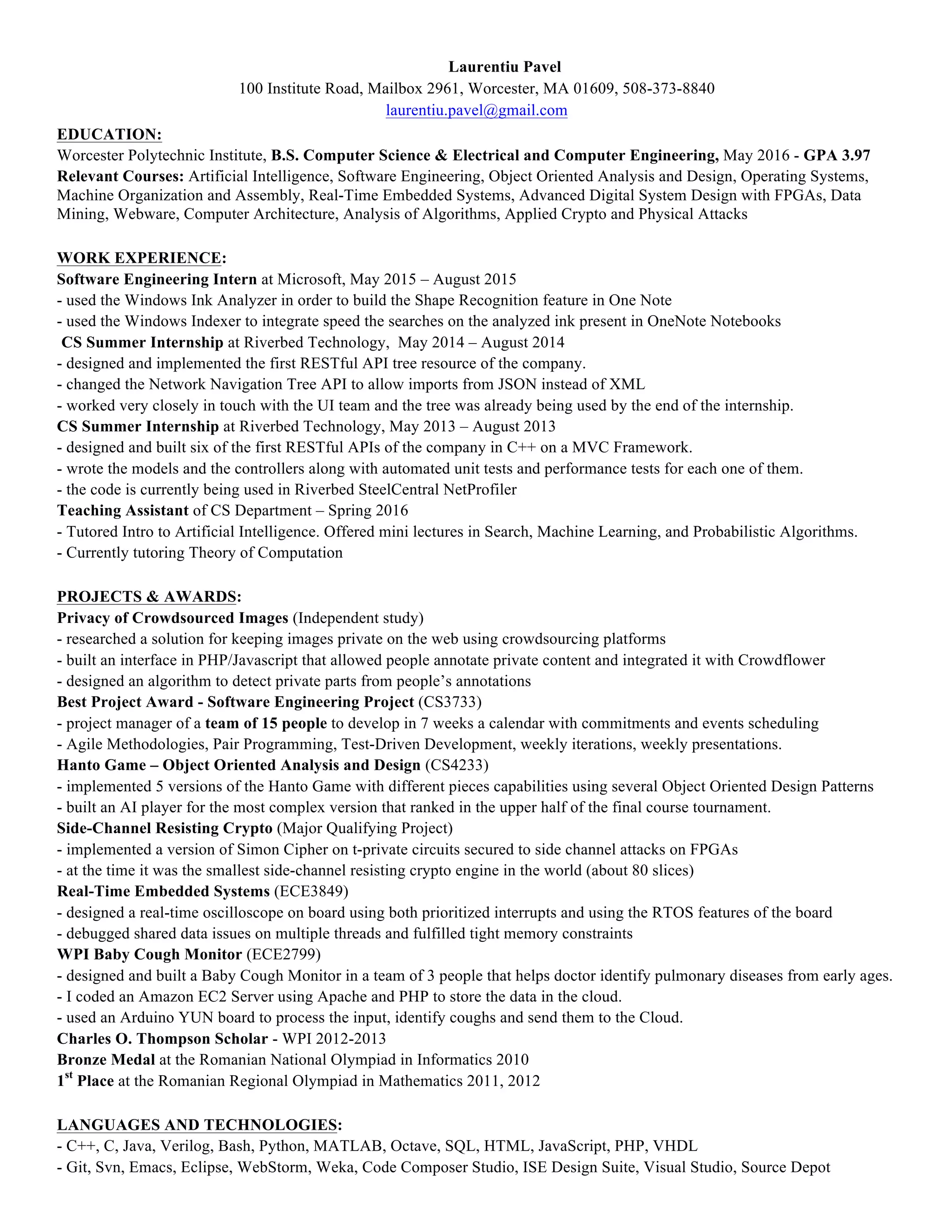 Laurentiu Pavel - Resume | PDF