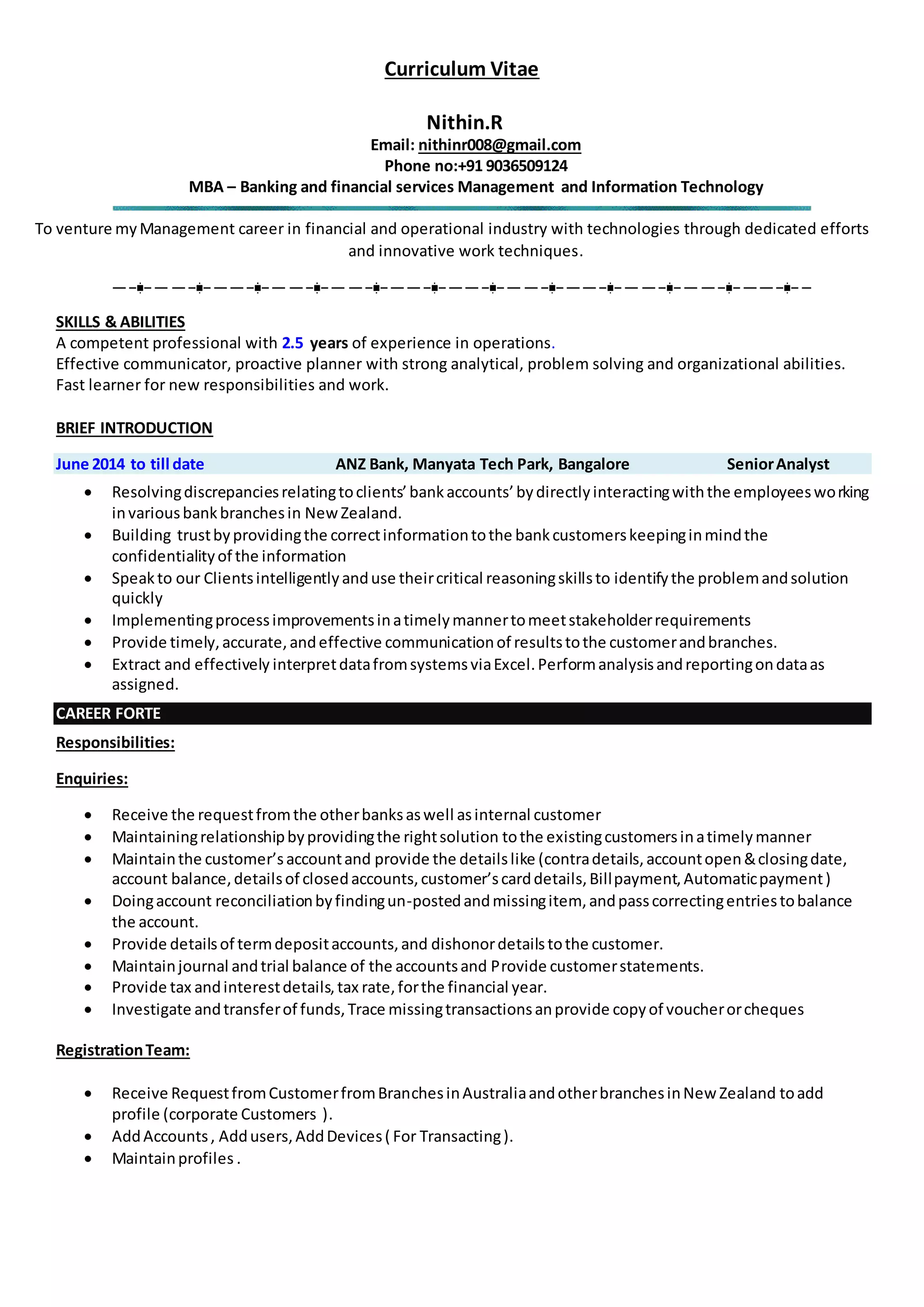 Nithin CV 2016 Updated | DOCX