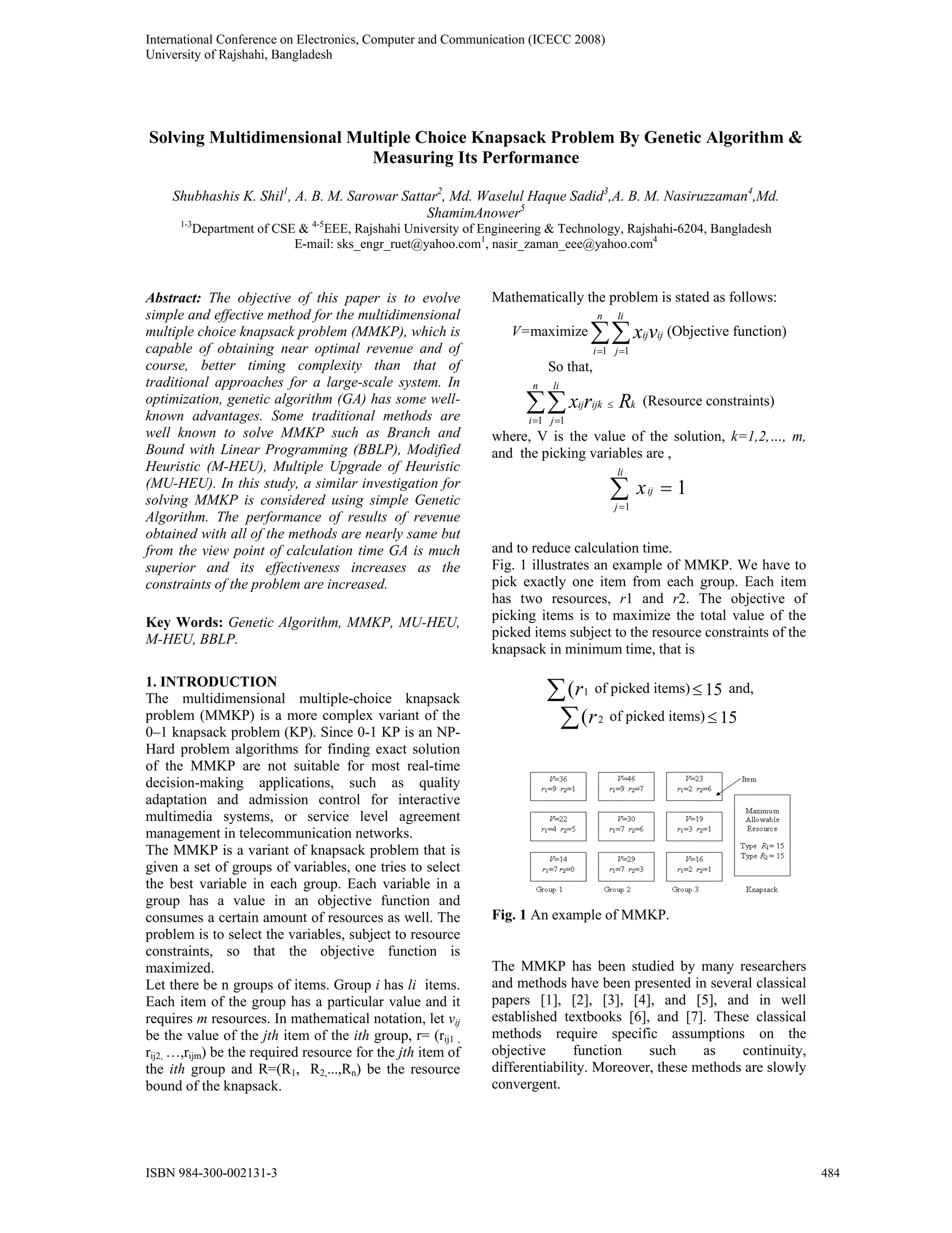 Solving Multidimensional Multiple Choice Knapsack Problem By Genetic Algorithm And Comparing With