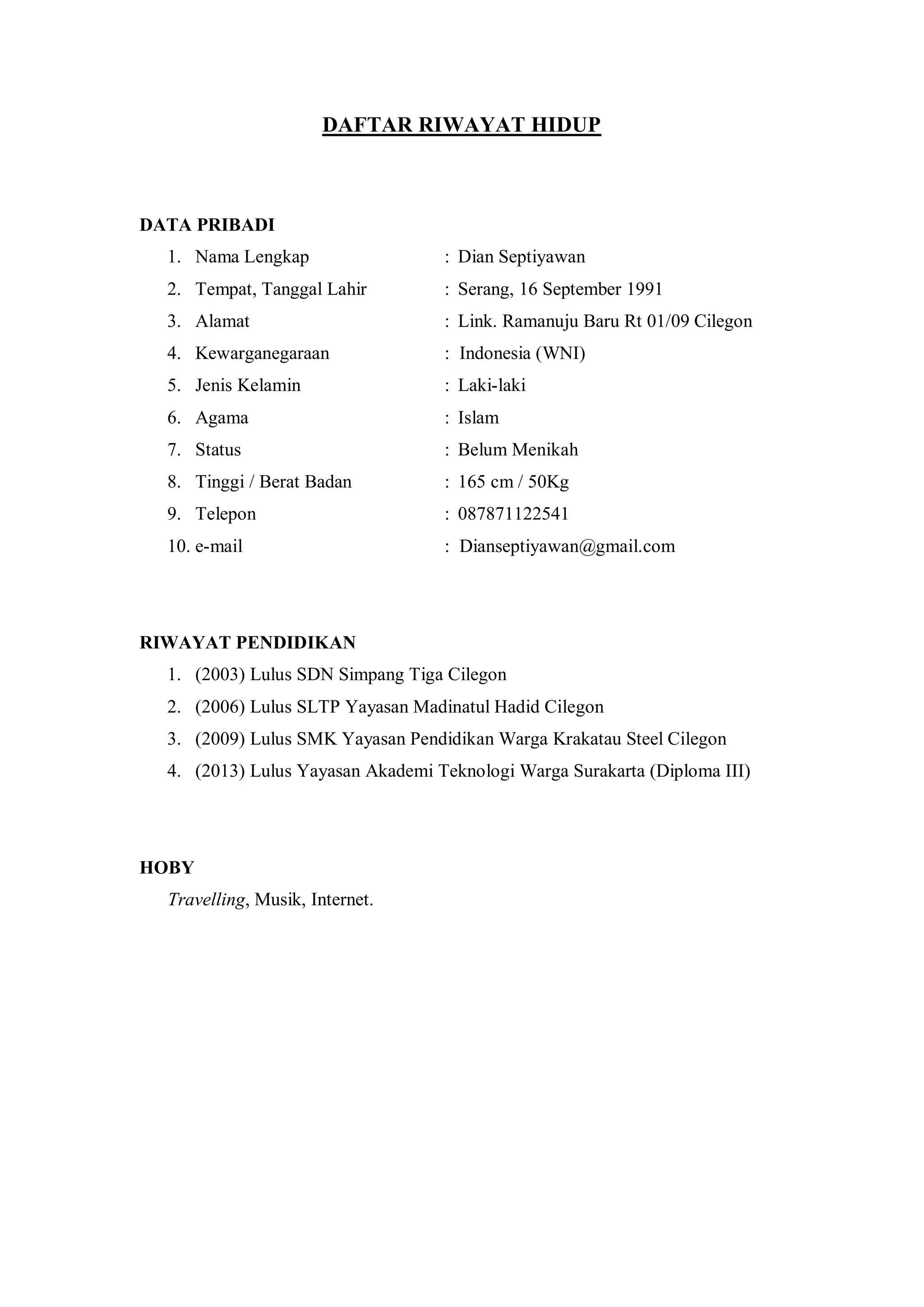 Surat Lamaran kerja & CV to dina (1) | PDF