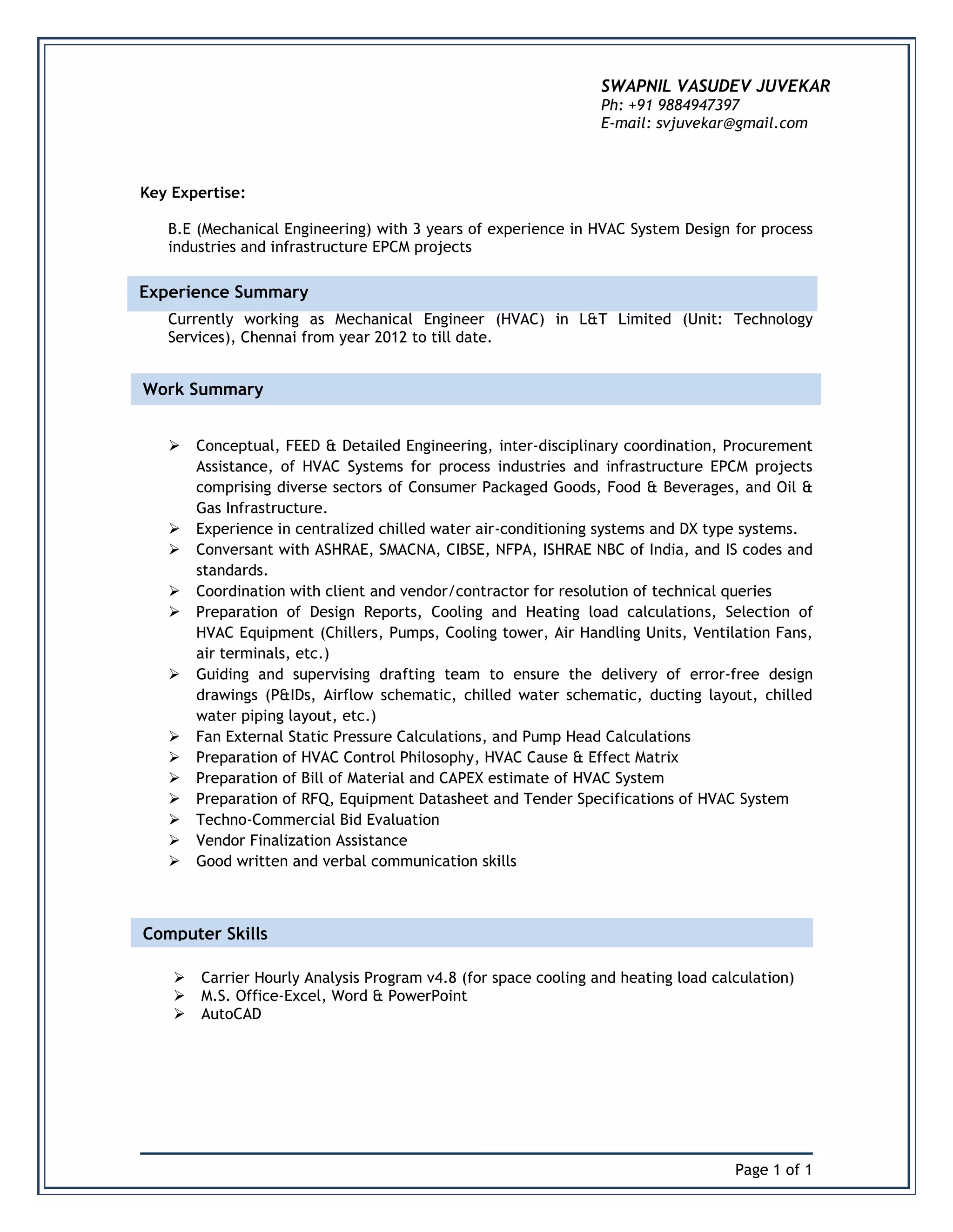 Swapnil Juvekar_HVAC Engineer_CV | PDF