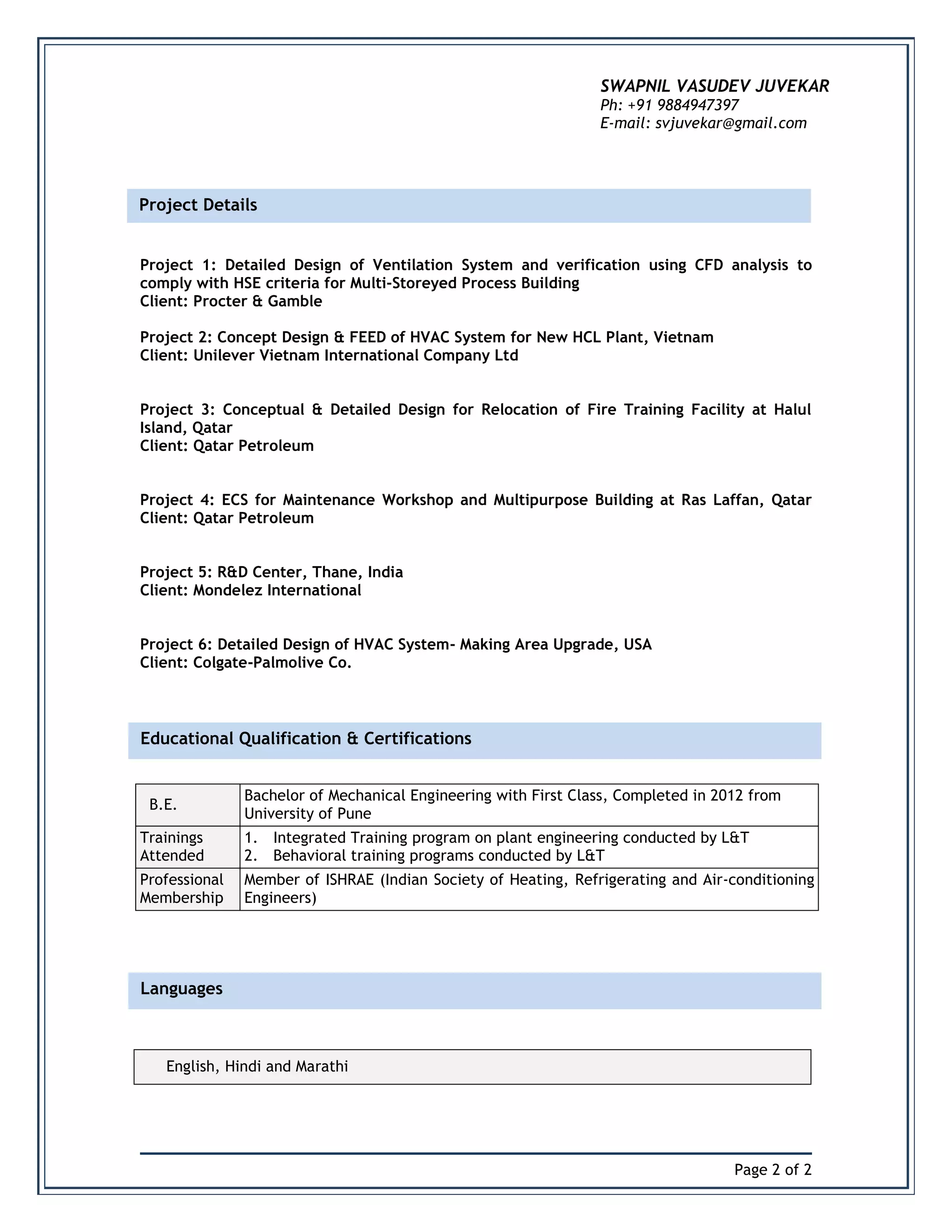 Swapnil Juvekar_HVAC Engineer_CV | PDF