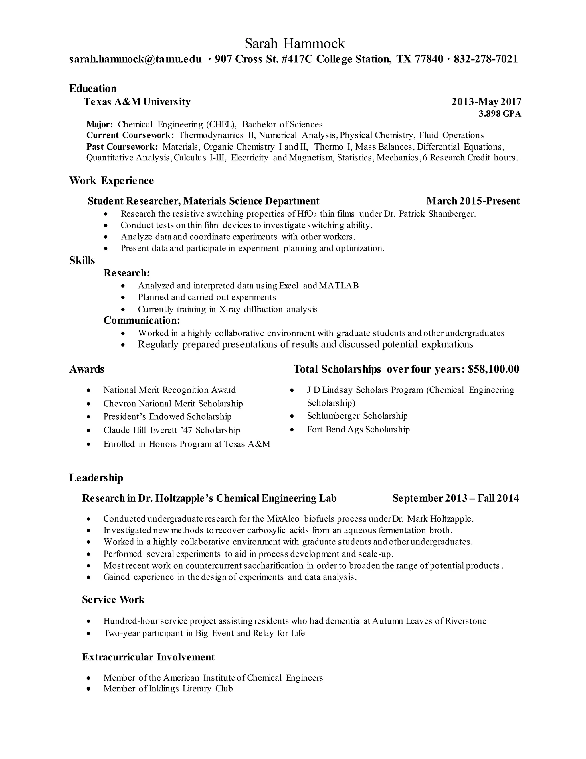 Sarah Hammock Resume Fall 2015 | PDF