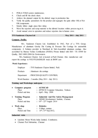 RAMKUMAR Resume LEAR TVS | PDF